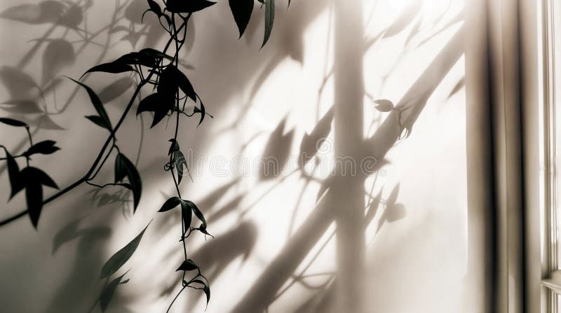 Sunlit Plant Shadows Casting Elegantly on a Minimalist Wall with Soft ...