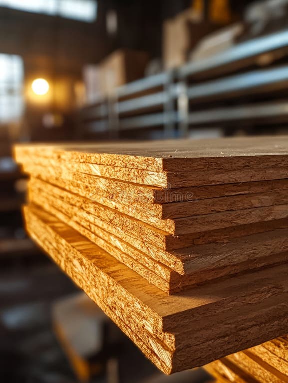 Sunlit Plywood Stack in a Workshop Setting. Stock Photo - Image of ...