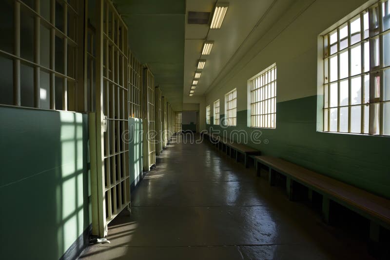 Sunlit Prison Hallway with Cells Stock Photo - Image of enforcement ...