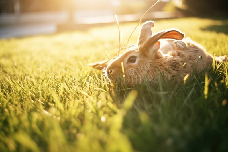Sunlit Rabbit with Shadow Stretching on the Grass Stock Illustration ...