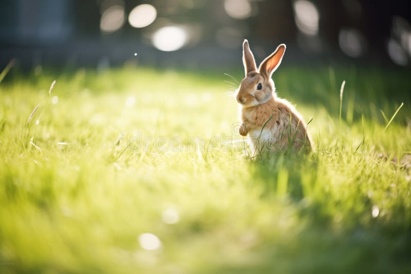 Sunlit Rabbit with Shadow Stretching on the Grass Stock Illustration ...