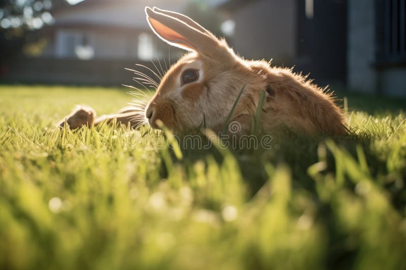 Sunlit Rabbit with Shadow Stretching on the Grass Stock Illustration ...