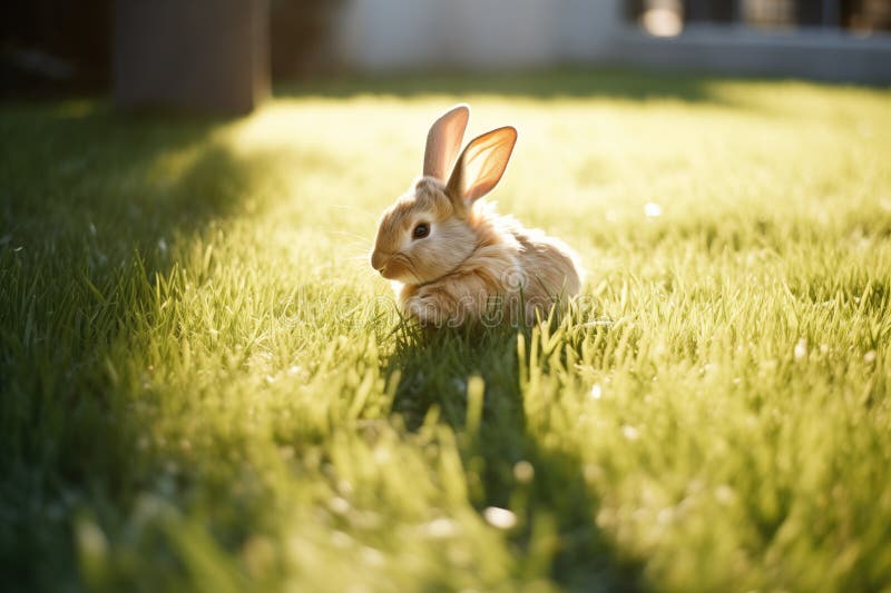 Sunlit Rabbit with Shadow Stretching on the Grass Stock Illustration ...