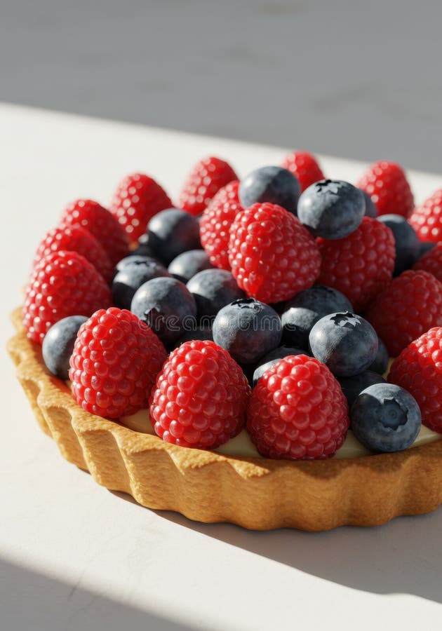 Sunlit Raspberry and Blueberry Tart on White Background Stock ...