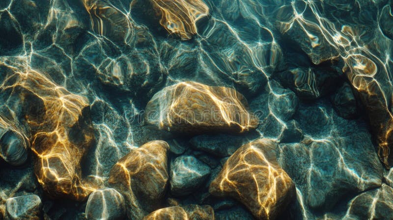 Sunlit River Rocks Underwater with Clear Ripples in Nature Setting ...
