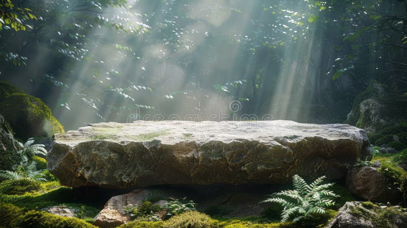 Sunlit Mossy Rock Mystical Forest Stock Photos - Free & Royalty-Free ...