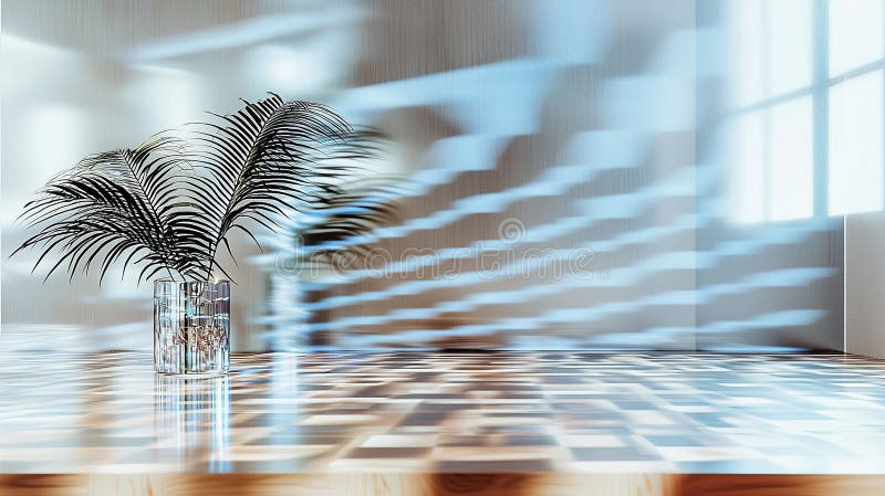 Sunlit Room with Glass Vase and Palm Leaf Casting Shadows Stock Image ...