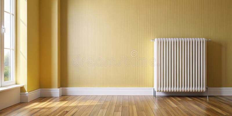 Sunlit Room Interior with a Classic White Radiator Against a Pale ...