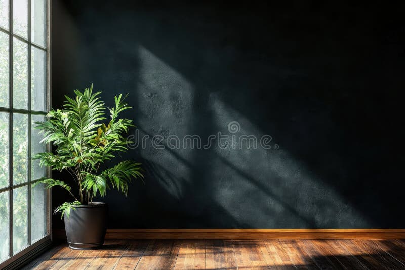 Sunlit Room Interior Green Indoor Plant Shadow Dark Wall Stock Photos ...