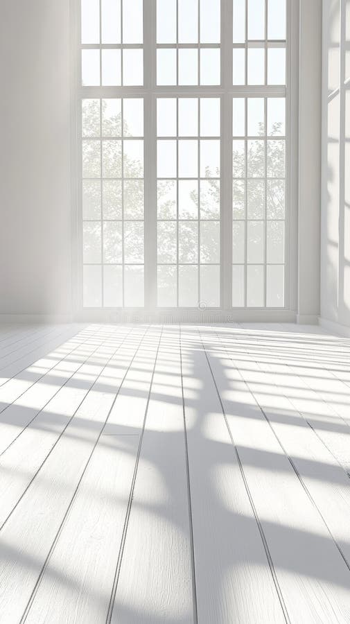Sunlit Room with Large Window Casting Shadows, Minimalist Interior ...