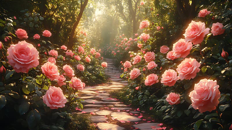 Sunlit Rose Garden Path, Magical Forest, Dreamy Background, Fairytale ...