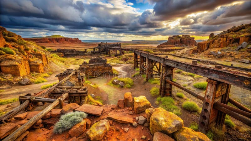 Sunlit Ruins of an Abandoned Mine a Desolate Landscape of Oxidized ...