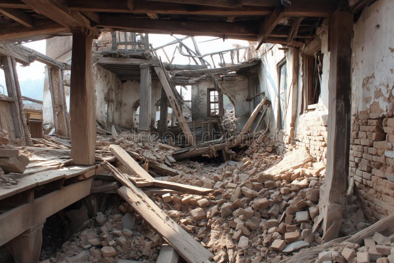 Sunlit Ruins of a Collapsed Stone Structure Stock Illustration ...