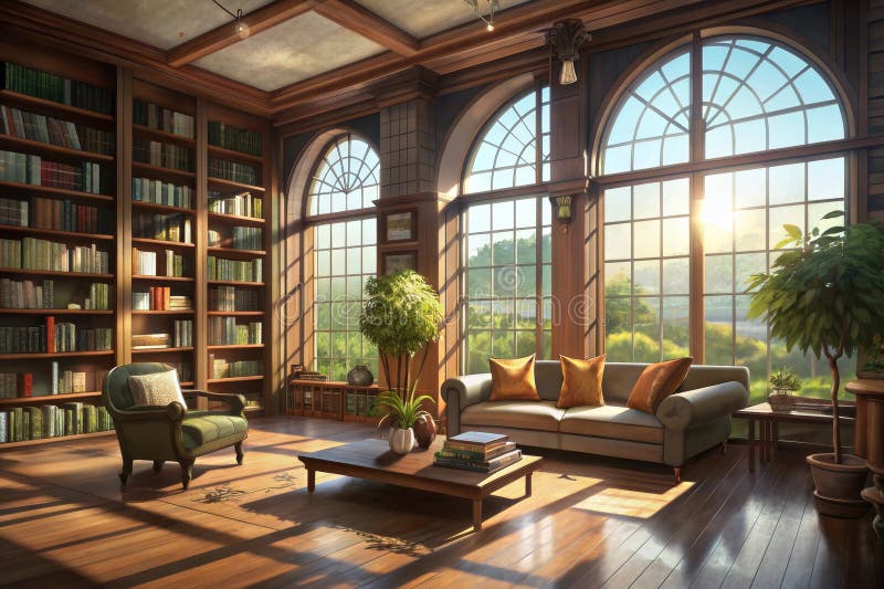 Sunlit Sanctuary: a Serene Reading Room Bathed in Golden Hour Light ...