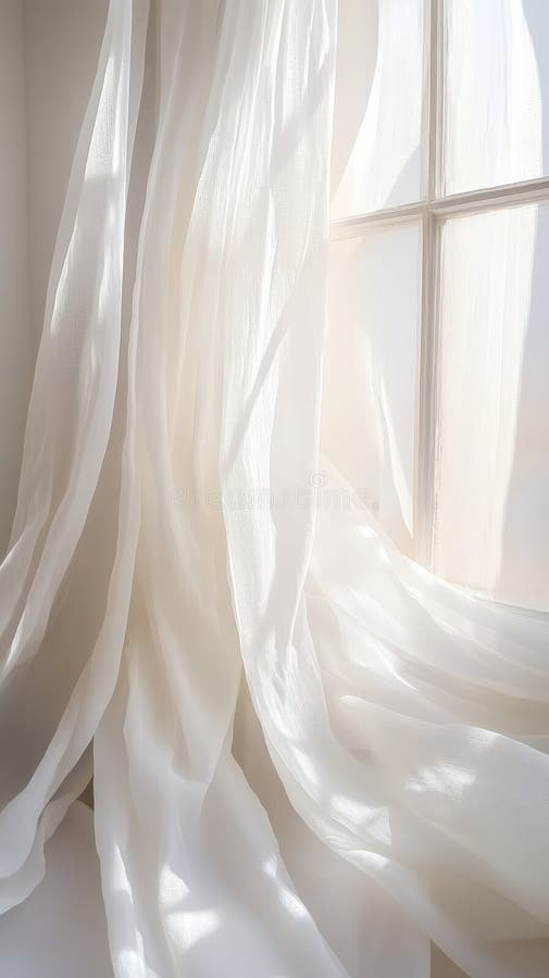 Sunlit Sheer Curtains Flowing in Gentle Breeze by Window Stock Photo ...