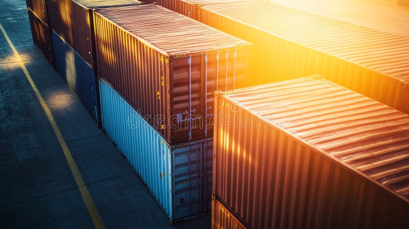 Sunlit Shipping Container Stacks a Symphony of Global Trade and ...
