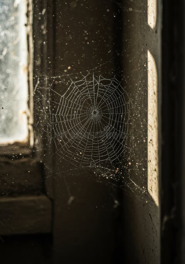 Sunlit Spiderweb in Dusty Window Corner Stock Illustration ...
