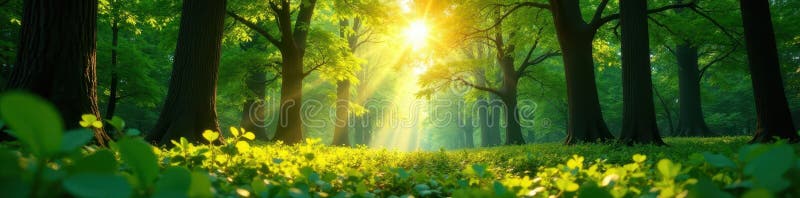 Sunlit Spring Forest, Vibrant Green Canopy, Dappled Light, Shadow, Park ...