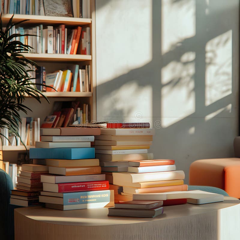 Sunlit Stacks: a Cozy Reading Nook Stock Illustration - Illustration of ...