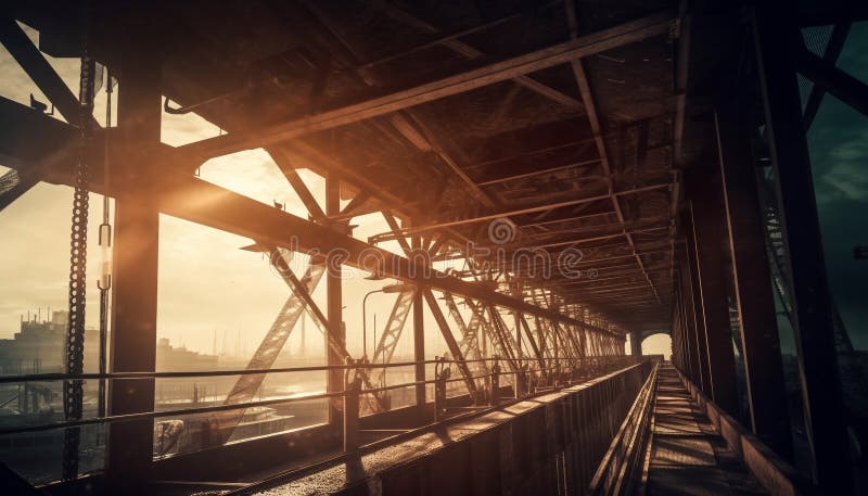 Sunlit Steel Frame Reflects Futuristic Cityscape at Dusk Generated by ...