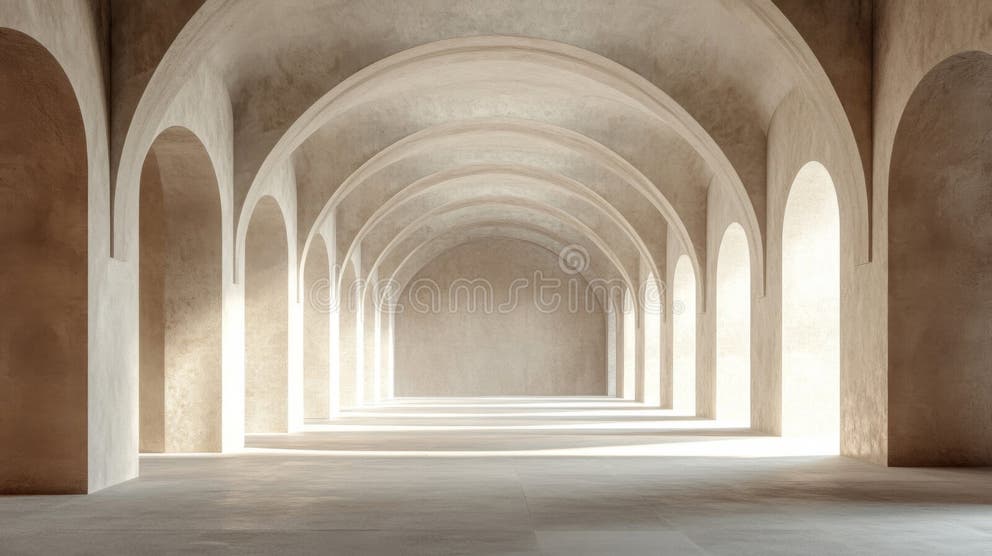 Sunlit Stone Archway Corridor Interior Architecture Stock Illustration ...