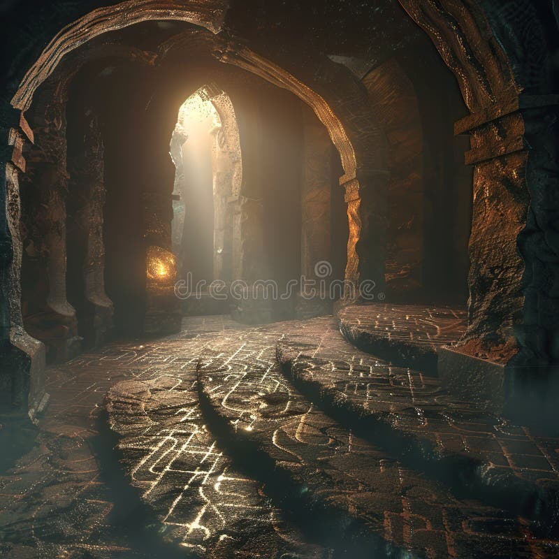 Sunlit Stone Archway in a Dark, Ancient, Subterranean Chamber Stock ...
