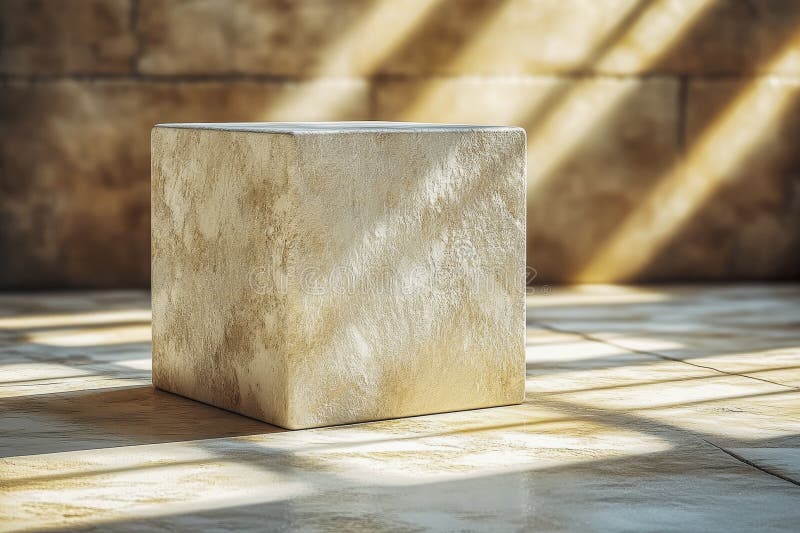 Sunlit Stone Cube in Minimalist Architectural Space for Modern Design ...