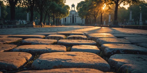 Sunlit Stone Pathway at Dusk Empty Square. Stock Photo - Image of ...