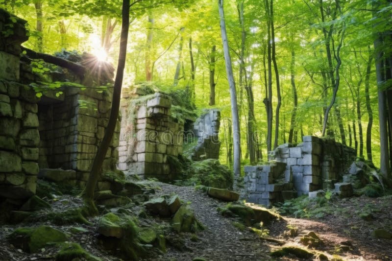 Sunlit Stone Ruins in a Dense Forest Stock Photo - Image of ancient ...