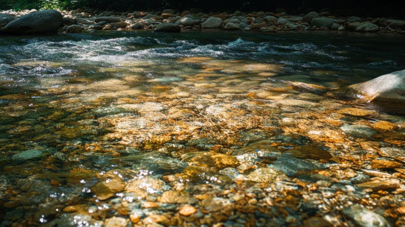 Sunlit Stream Flowing Over Smooth River Rocks Stock Photos - Free ...