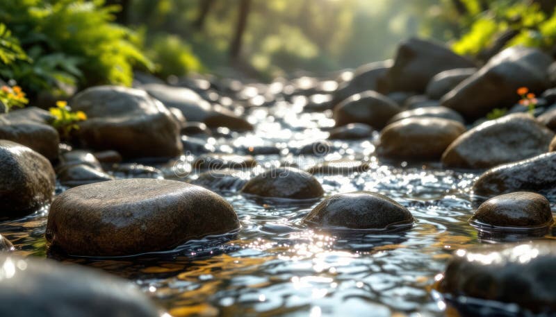 Sunlit Water Flowing Over Smooth River Rocks Stock Photos - Free ...