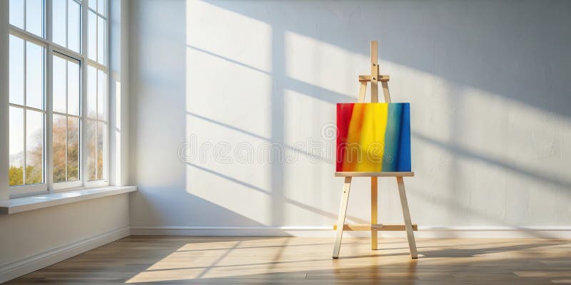 Sunlit Studio with Colorful Abstract Painting on Easel. Generative AI ...