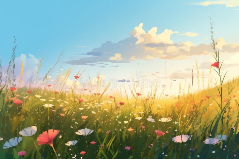 Sunlit Summer Meadow. Generate Ai Stock Illustration - Illustration of ...