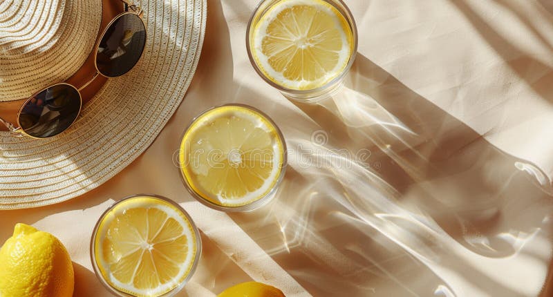 Sunlit Summer Table with Lemon Slices and Straw Hat Stock Image - Image ...