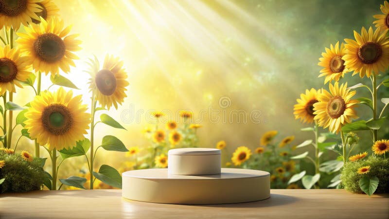 Sunlit Sunflower Field Display Platform with Two-tiered Stand ...