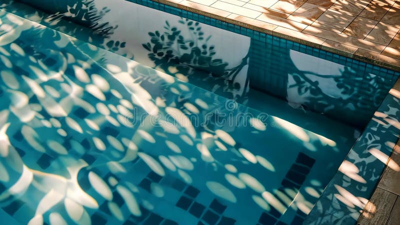 Sunlit Swimming Pool with Tree Shadows Creating Patterns Stock Video ...
