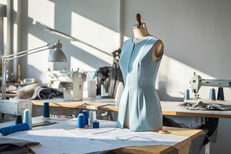 Tailor Workspace with Mannequin, Sewing Tools, and Natural Light Stock ...