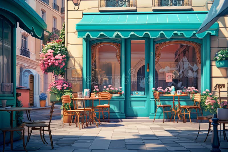 Sunlit Terrace Cafe Cozy Illustration of a Cafe with a Terrace ...
