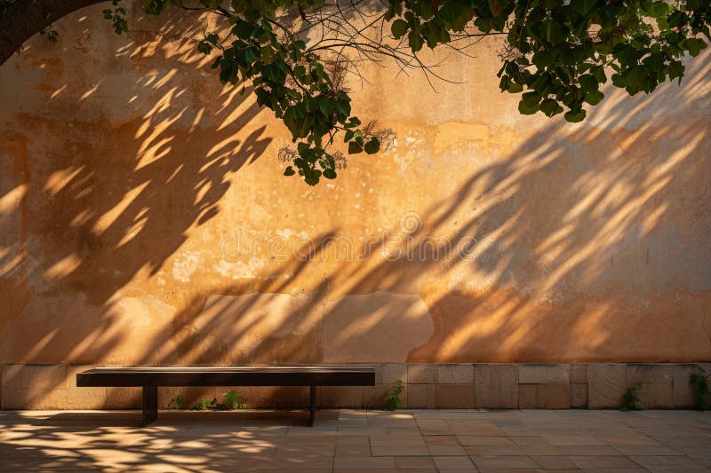 Sunlit Terrace Near the House, Shadows on the Wall from Trees Stock ...