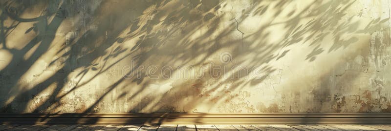 Sunlit Terrace Near the House, Shadows on the Wall from Trees, Banner ...