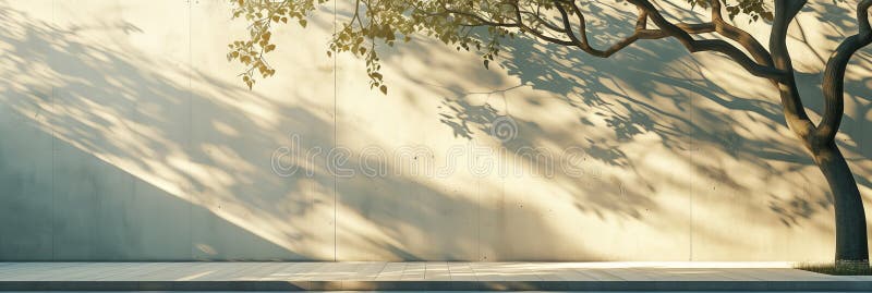 Sunlit Terrace Near the House, Shadows on the Wall from Trees, Banner ...
