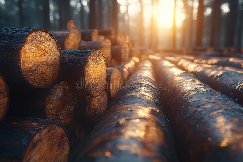 Sunlit Timber Logs in Forest Setting - Nature, Forestry, Wood Industry ...