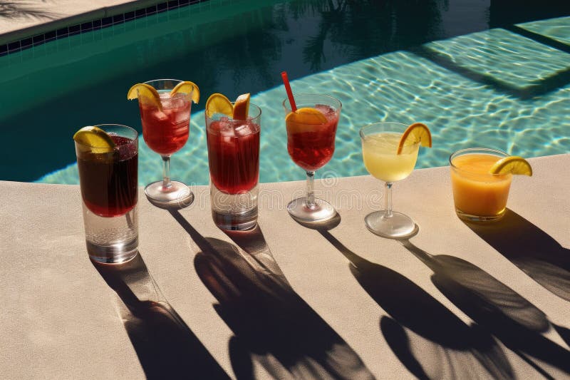 Sunlit Tom Collins Cocktails Casting Shadows by Pool Stock Illustration ...