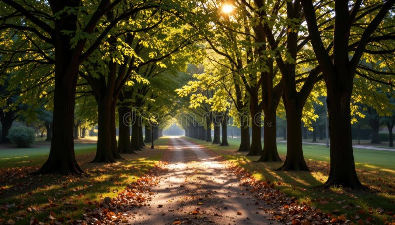 Sunlit Tree Lined Path a Shaded Path Winds through Tall Trees Whose ...