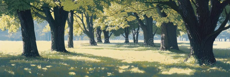 Sunlit Trees Line a Path through a Lush Green Park, Creating a Sense of ...