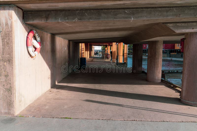 Sunlit Under Bridge View with Stone Columns Stock Image - Image of ...
