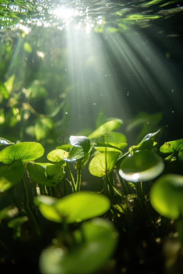 Sunlit Underwater Greenery: Vibrant Aquatic Plants with Sun Rays. Stock ...