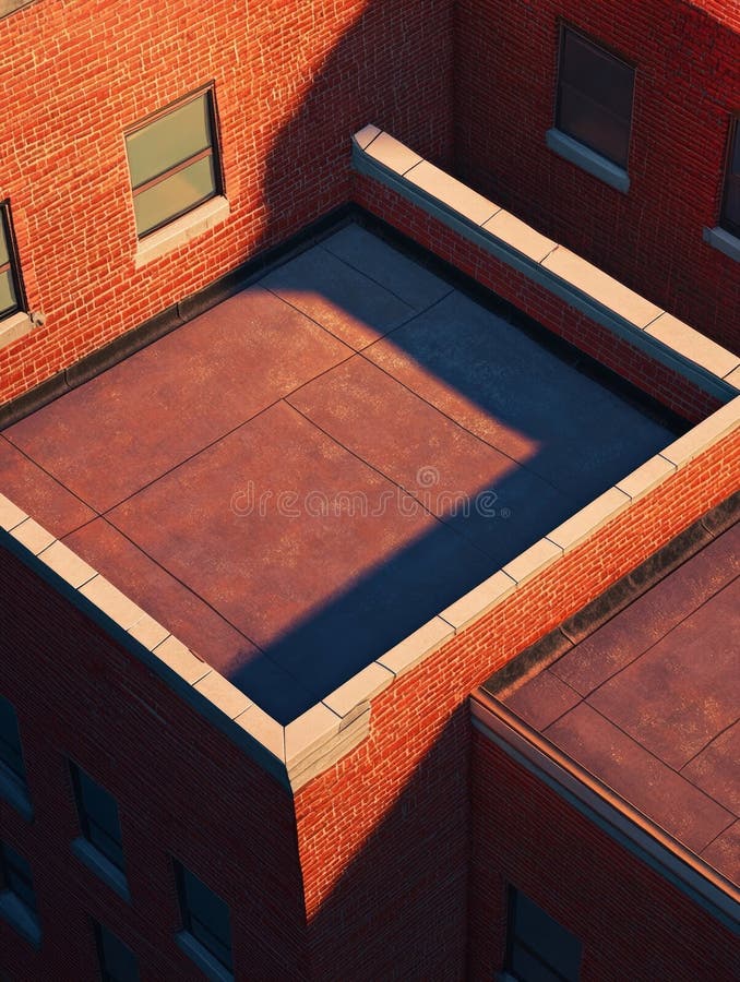 Sunlit Urban Rooftop with Brick and Concrete Architecture Shadows Stock ...
