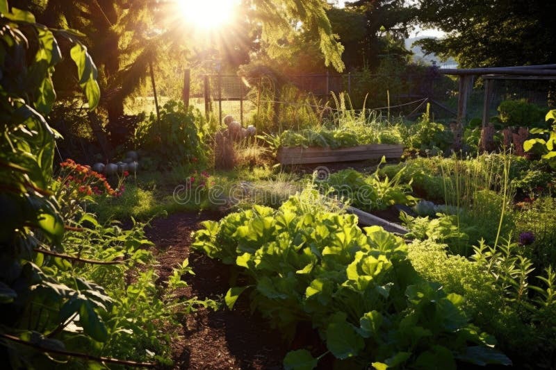 Sunlit Vegetable Patch, Variety of Plants Growing Stock Photo - Image ...