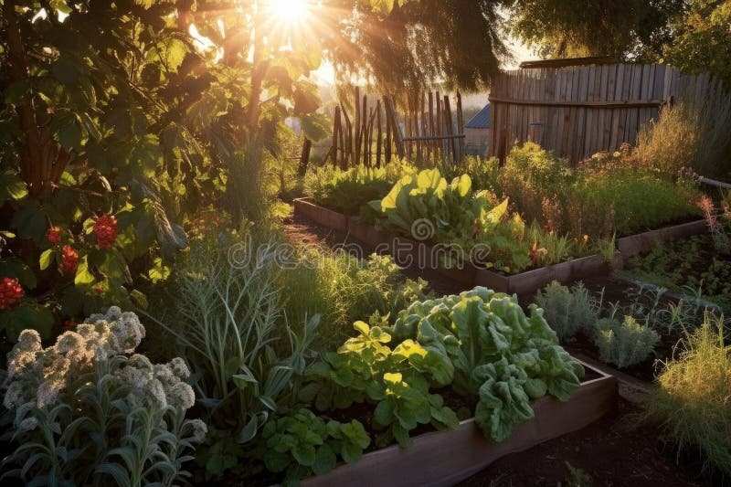 Sunlit Vegetable Patch, Variety of Plants Growing Stock Photo - Image ...